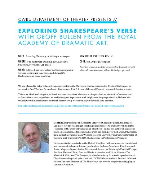 EXPLORING SHAKESPEARE’S VERSE WITH GEOFF BULLEN - Department of Theater